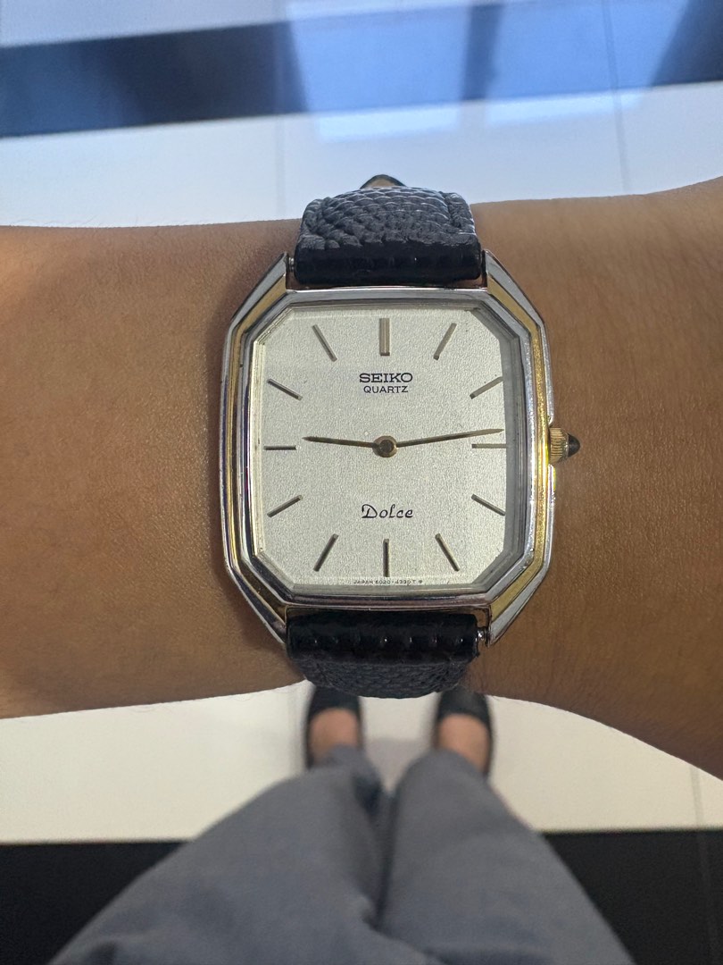 SEIKO Dolce homage hexagon two-tone ultra thin with cabochon onyx crown ...