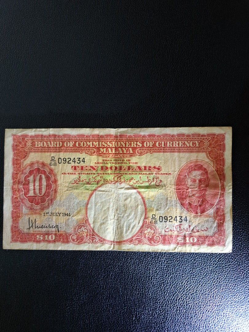 $10-1941-malaya orinal Gvf.no hole no tear.strong crispy paper.minor ...