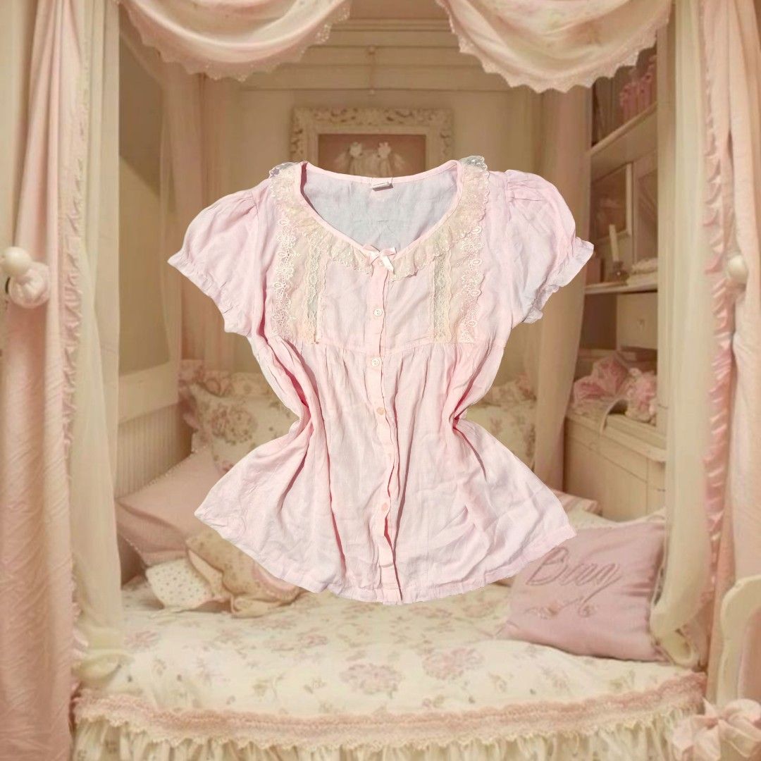 dainty baby pink top coquette, cottagore core, fairycore, dollette ...