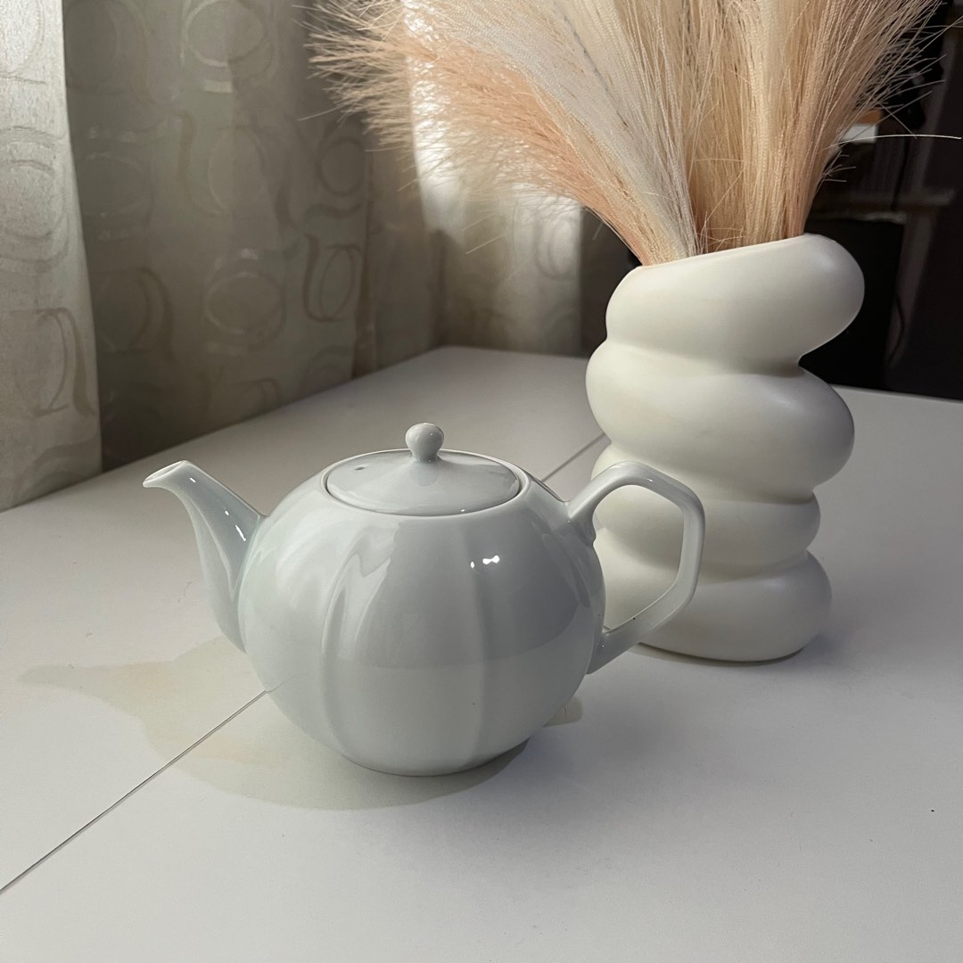 KOREA Simple Plain White Teapot in White Ceramic, Furniture & Home ...