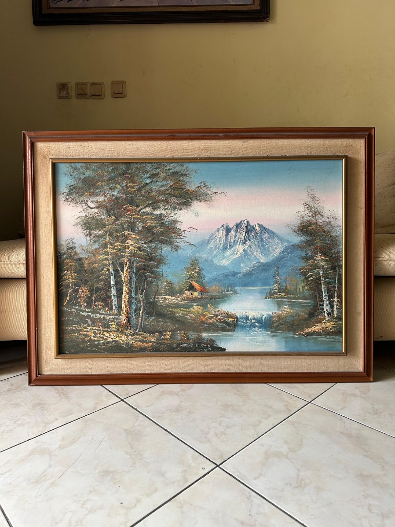 Lukisan Pemandangan Cat Minyak, Desain & Kerajinan Tangan, Karya Seni di Carousell