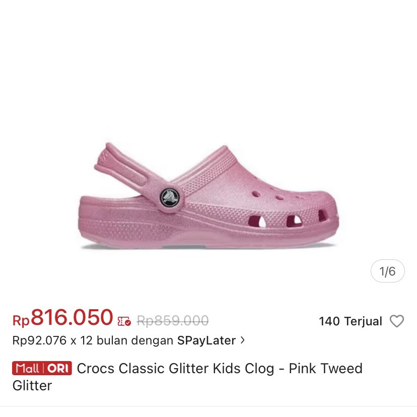 original crocs classic glitter pink (coquette), Fesyen Wanita, Sepatu ...