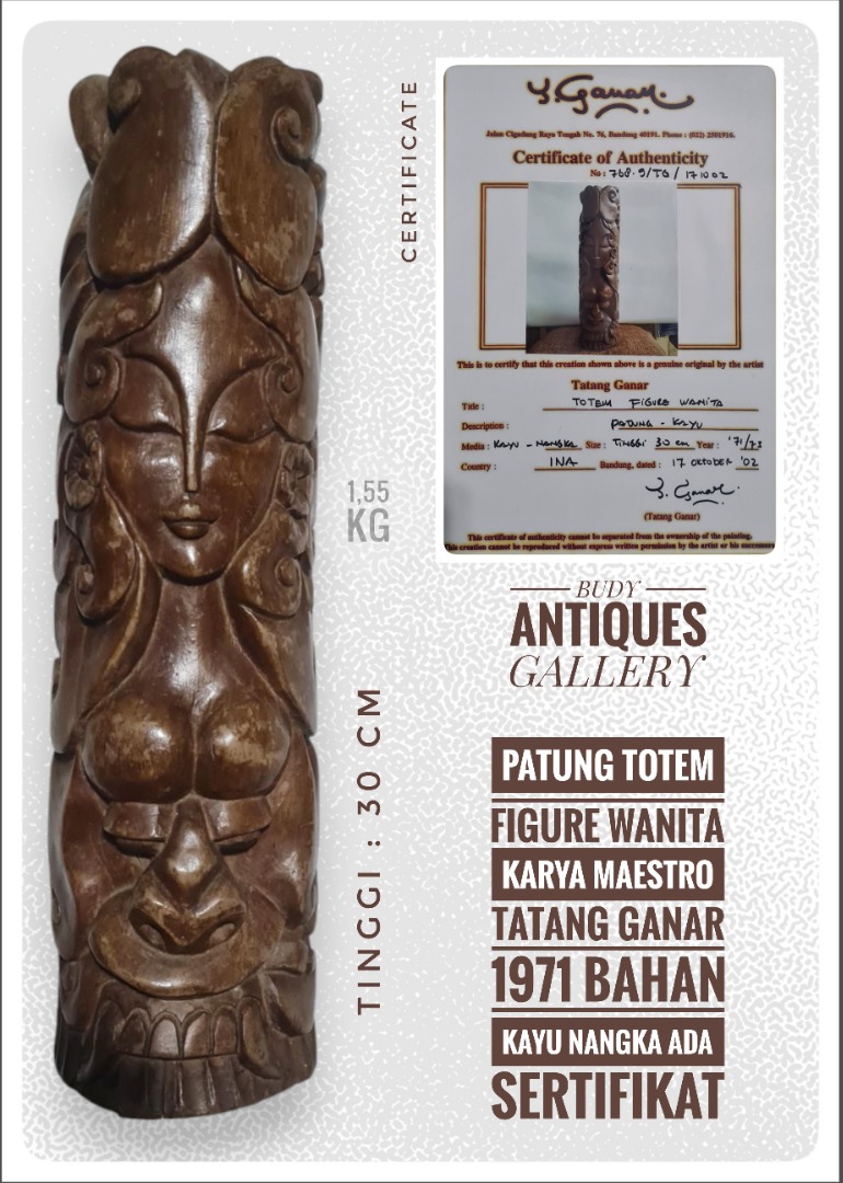 Patung Totem Figure Wanita Karya Maestro Tatang Ganar 1971, Perabotan ...