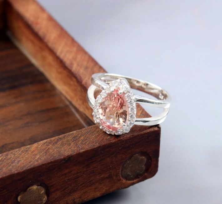 PINK LOVERS - Padparadscha Sapphire Pear Gemstone Ring 2 Carat ...