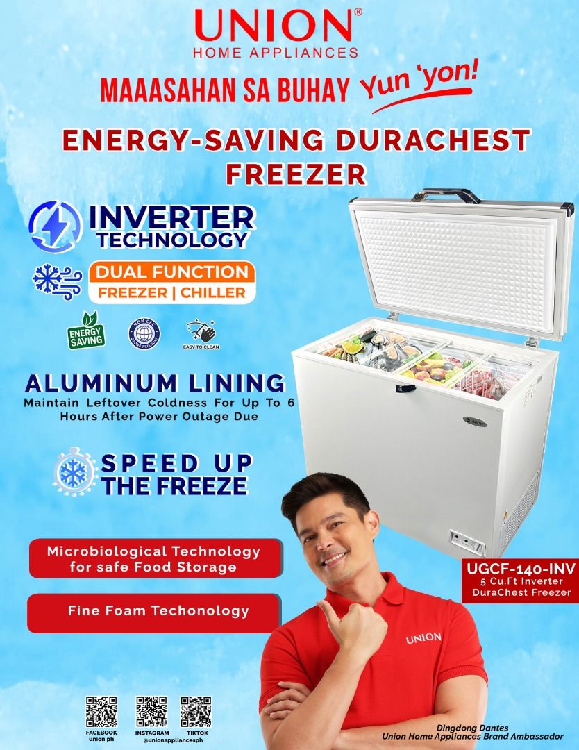 Union 5 cu ft Inverter Solid Top Door Chest Freezer with Key Lock For ...