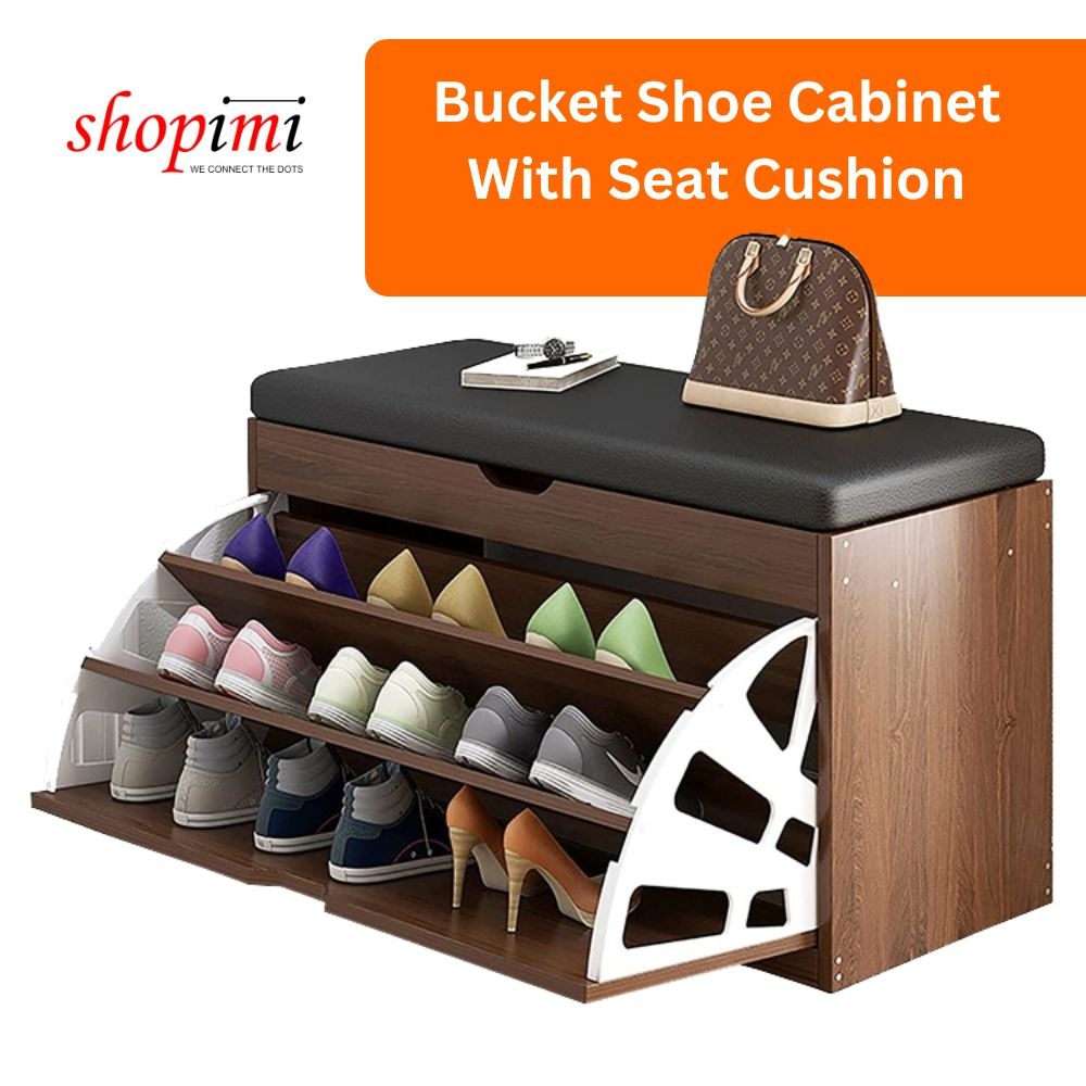 Wooden Shoe Bench Tipping Bucket Shoe Cabinet With Seat Cushion ...