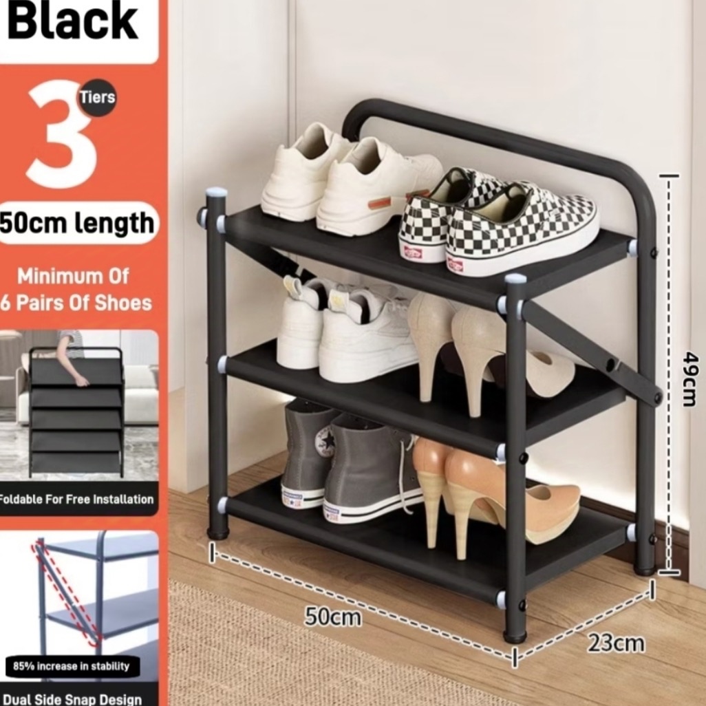 3 Tier Shoe Rack | Compact Shoe Storage | Black Shoe Organizer | Small ...