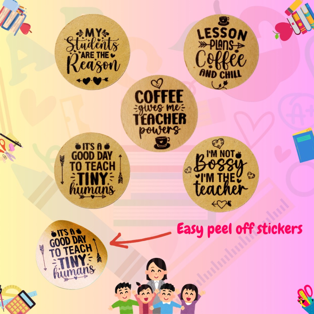 (5 Pieces) World Teacher's Day STICKERS Kraft Paper Gift ROUND I ...
