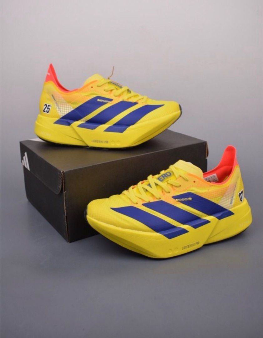Adidas Adizero Adios Pro 4 yellow navy Running shoes, Men's Fashion ...