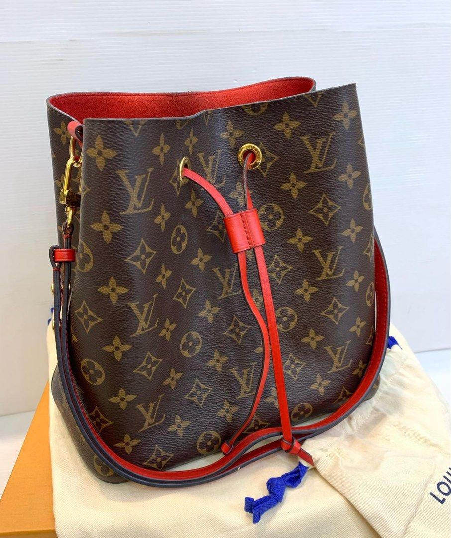 Authentic Louis Vuitton LV Neo Noe Bucket MM Monogram List Red GHW 2019 ...