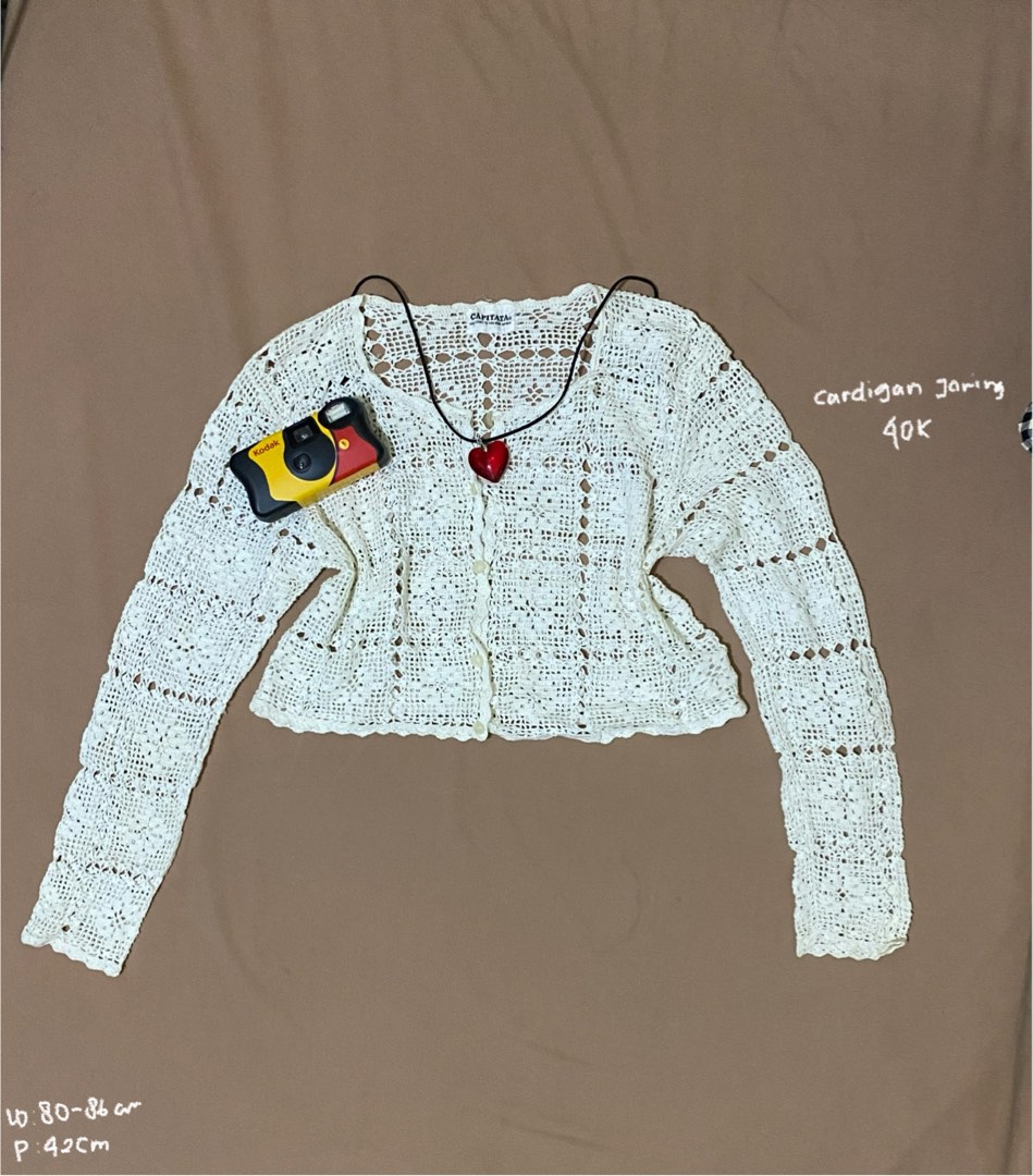 Cardigan Crop Jaring BW vintage fairycore milkmaid morikei sawako ...