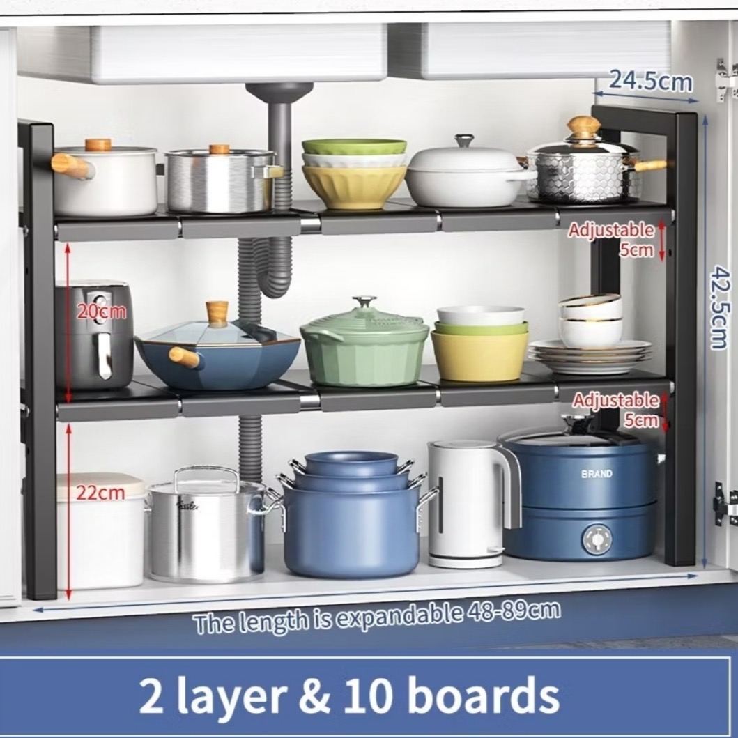 Expandable Sink Rack | Adjustable Storage Shelf | Under Sink Organizer ...