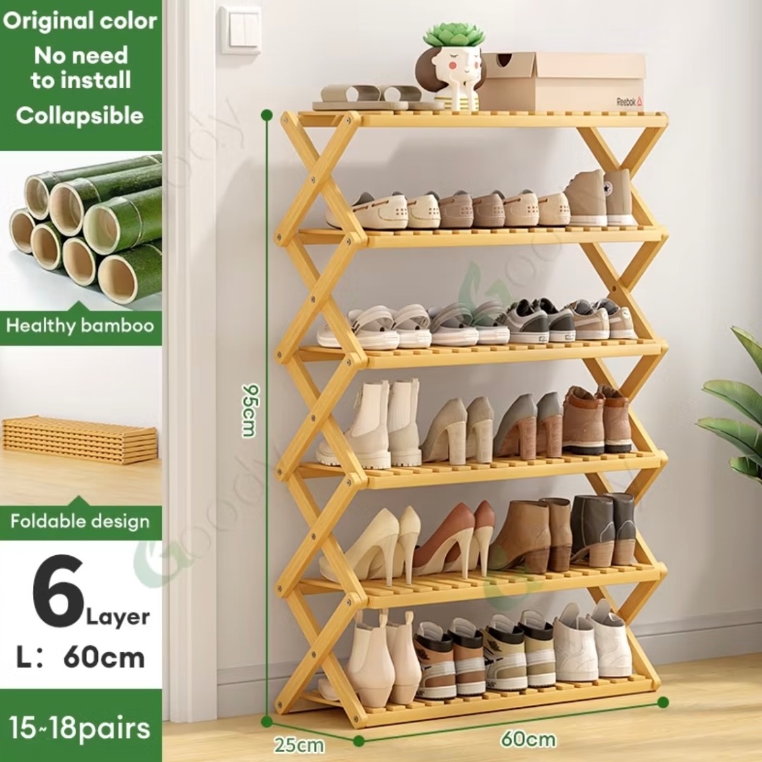 Foldable Bamboo Shoe Rack | Multi-Layer Bamboo Shoe Shelf | 6-Tier ...