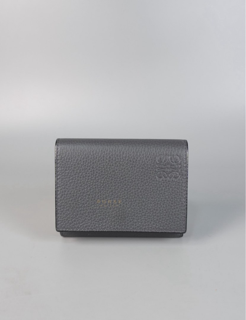 Loewe Tri-fold Wallet in Gray Soft Grained Calskin Leather, Luxury ...