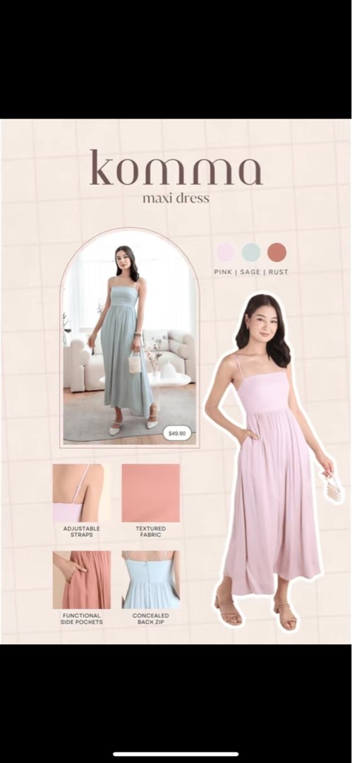 (rtp $49.90) Neonmello Komma Maxi Dress in Sage with pockets, Women's ...