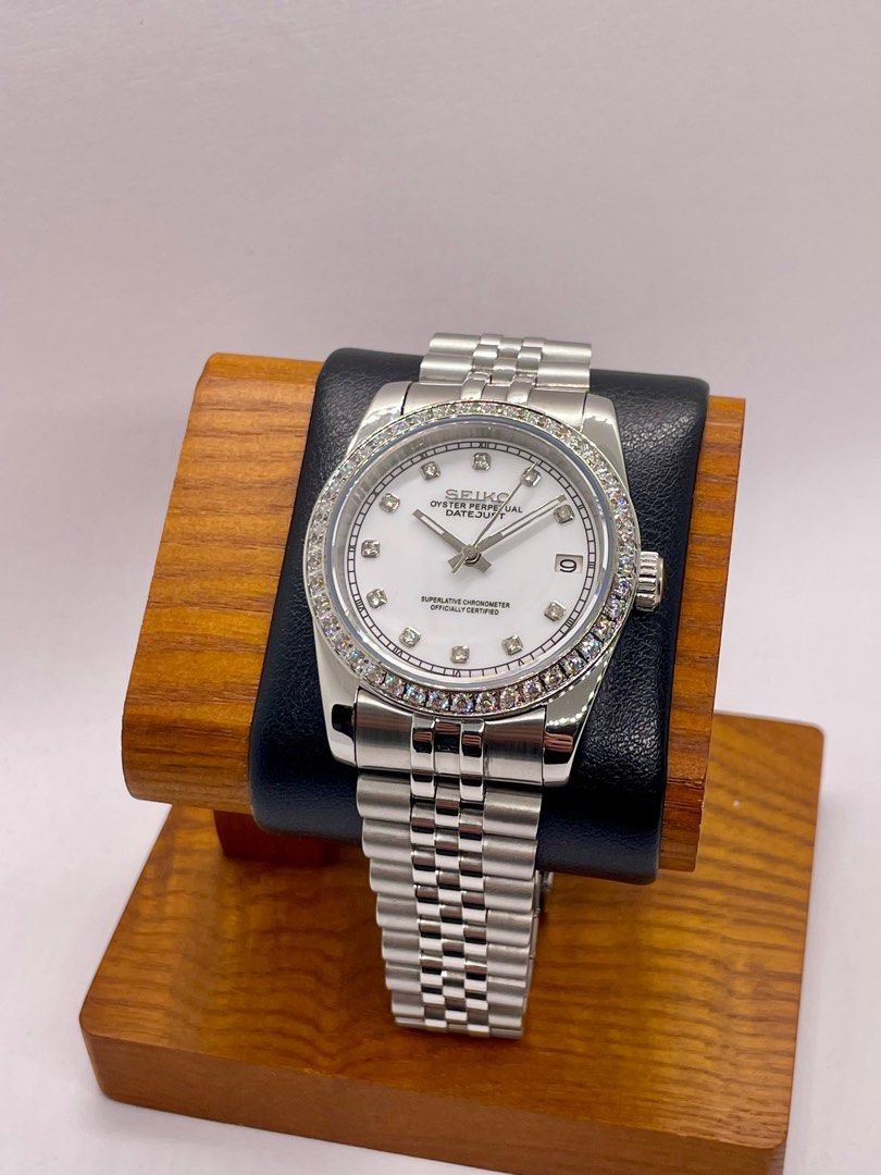 Seiko Custom Mod “Datejust Diamonds Enamel White” 36mm/ 39mm case, Men ...