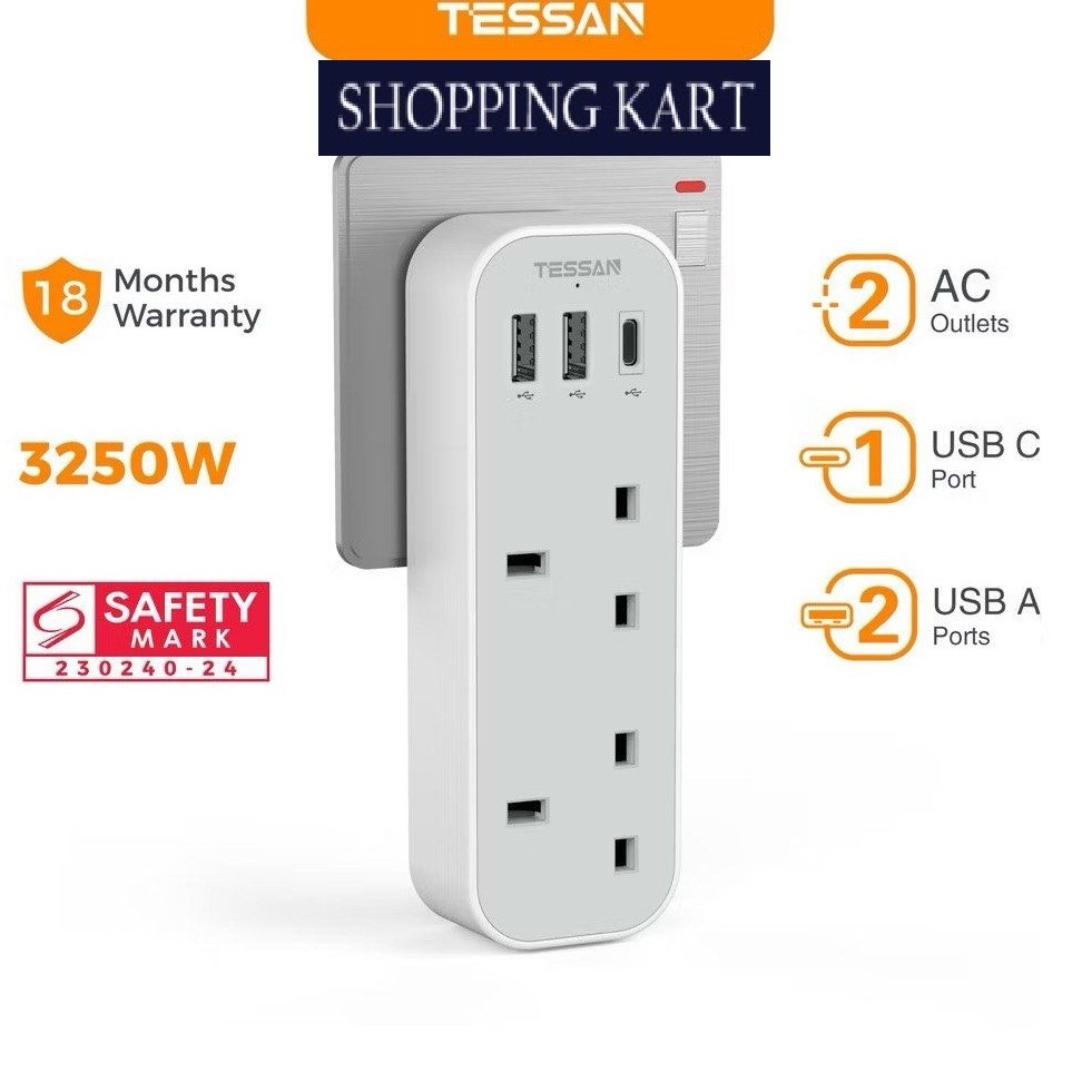 TESSAN Multi Plug Extension with USB and Type C,, TV & Home Appliances ...