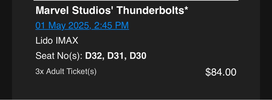 Thunderbolts imax 3D 1st may LIDO cheap, Tickets & Vouchers, Event ...
