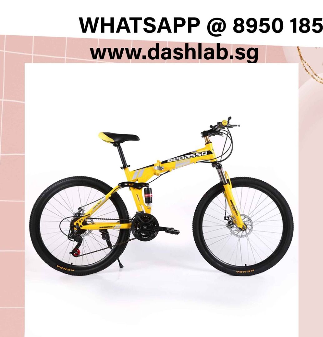 26 inch 21 Speeds Begasso Foldable Bike [Yellow] Foldie Full Suspension ...