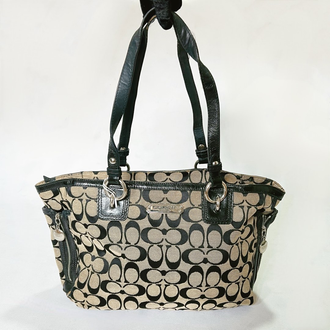 authentic coach gallery signature zip khaki mahogany monogram black ...