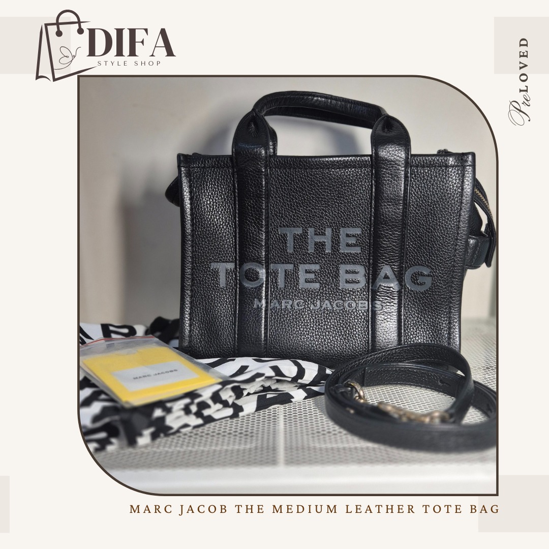 MARC JACOB The Leather Tote Bag Black, Barang Mewah, Tas & Dompet di ...