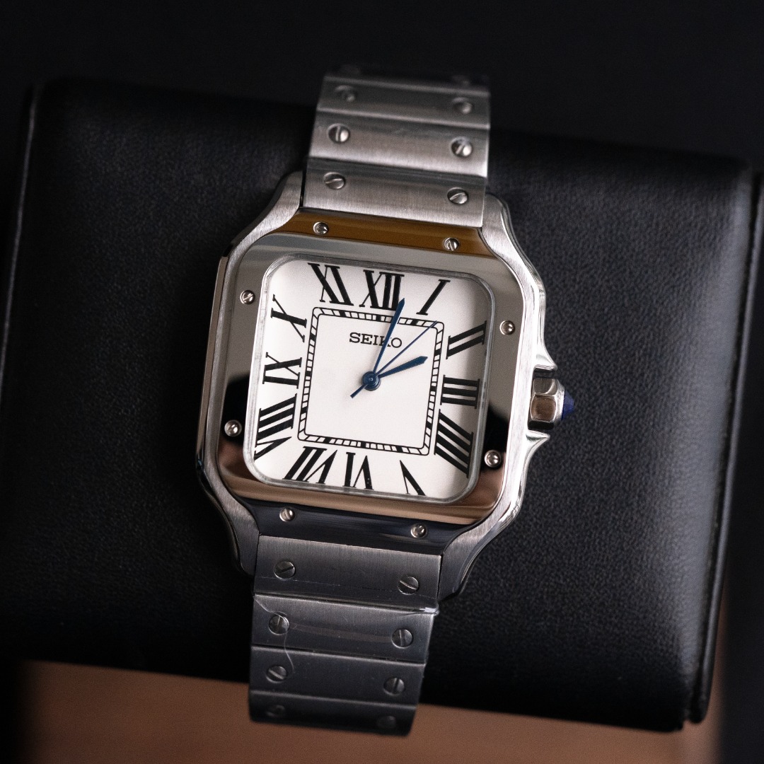 [MOD] SEIKO MOD Cartier Santos White 38mm, Men's Fashion, Watches ...