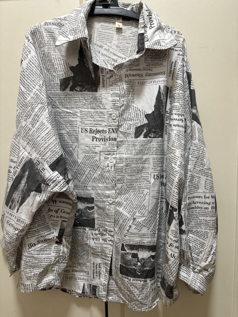 Newspaper Print Oversized Blouse, Women's Fashion, Tops, Shirts on ...