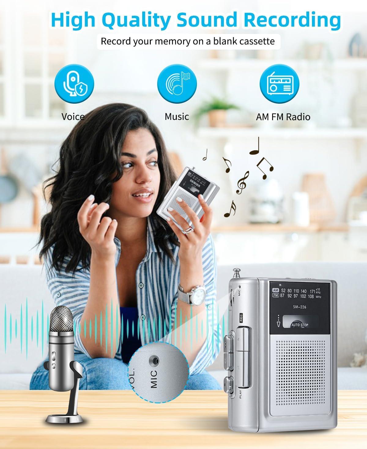 SEMIER Portable Cassette Player Recorder AM FM Radio Stereo -Compact ...