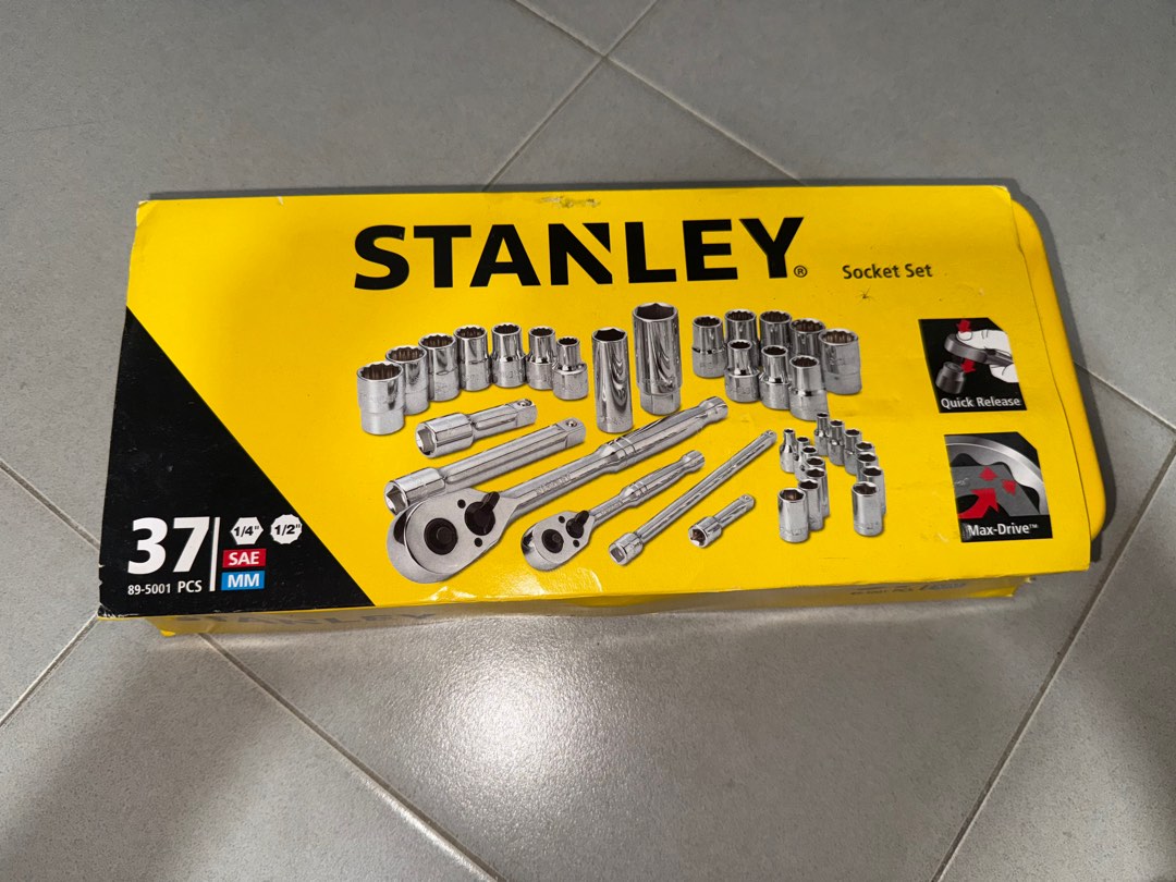 Stanley socket set 37pcs 1/4” & 1/2”, Furniture & Home Living, Home ...