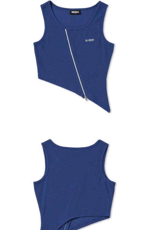 Women Navy Blue Zipped Top, Women's Fashion, Tops, Sleeveless on Carousell