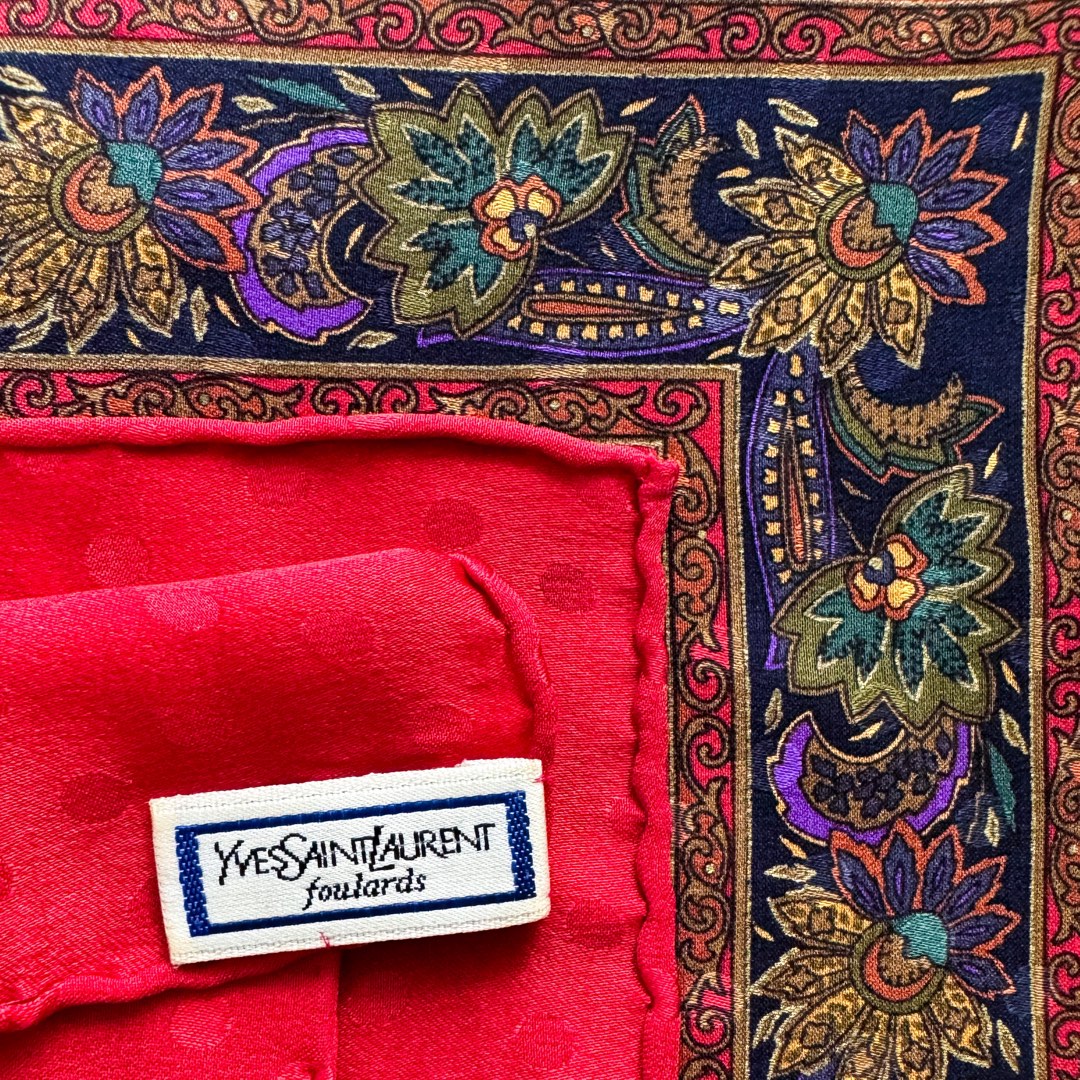 YSL Yves Saint Laurent Foulards Jacquard Dot Pattern 100% Silk Scarf 34 ...