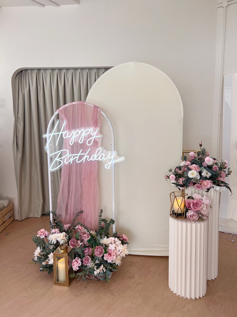 Birthday backdrop proposal flower setup neon sign, Hobbies & Toys ...