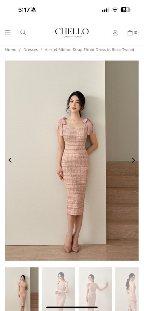 Chello ALEXIEL RIBBON STRAP FITTED DRESS IN ROSE TWEED, Women's Fashion, Dresses & Sets, Dresses ...