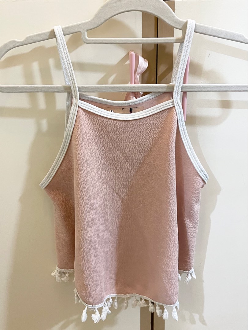 Light Pink Tank Top with Frill details, Women's Fashion, Tops ...