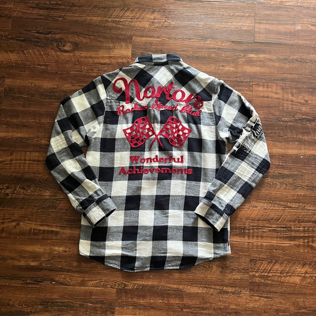 NORTON - Flannel Work Shirt Rochers Speed Club Embroidery Design Deep ...
