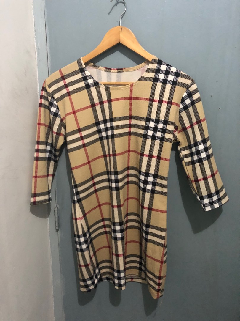 BURBERRY INSPIRED LONG BLOUSE WITH 3/4 SLEEVES, Women's Fashion, Tops, Blouses on Carousell
