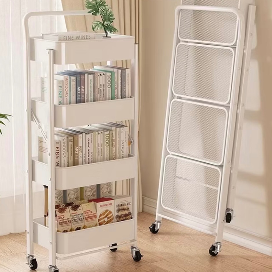 Rolling Book Storage Cart | 3 Tier Foldable Bookshelf | Portable Book ...