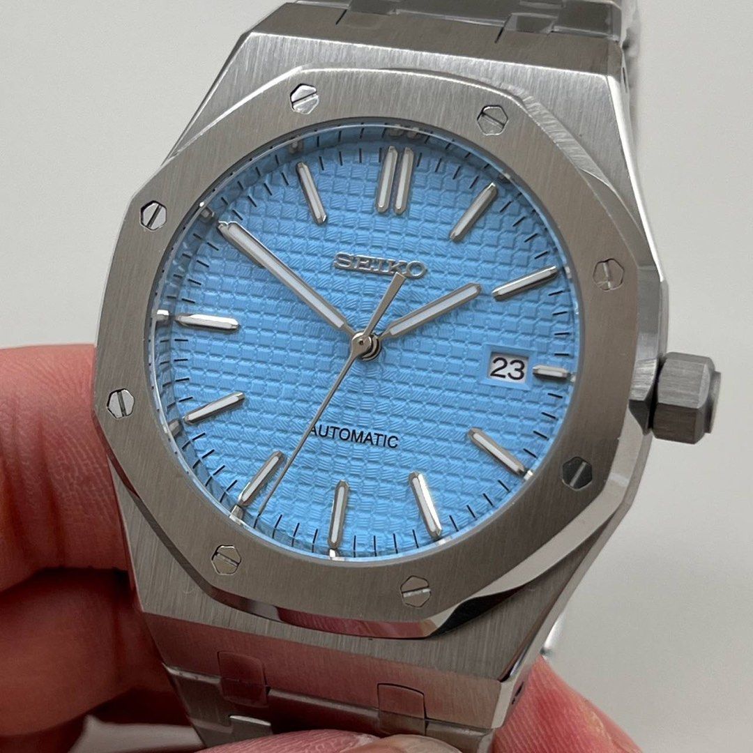 Seiko Royal Oak Mod Light Blue Dial 42mm, Men's Fashion, Watches ...