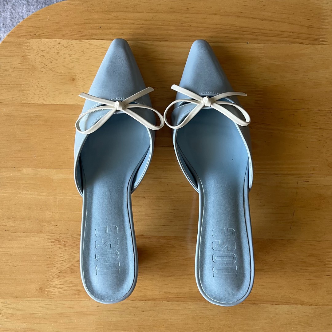 Baby Blue Mules Kitten With Bow (Brand Nose), Women's Fashion, Footwear ...