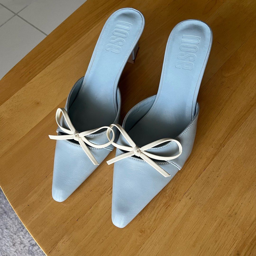 Baby Blue Mules Kitten With Bow (Brand Nose), Women's Fashion, Footwear ...