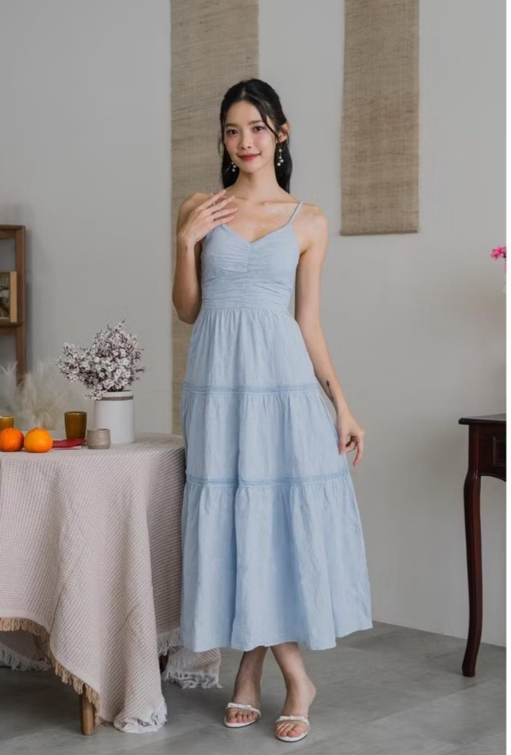 Carrislabelle Adeline Cotton Eyelet Dress (Soft Blue), Women's Fashion ...