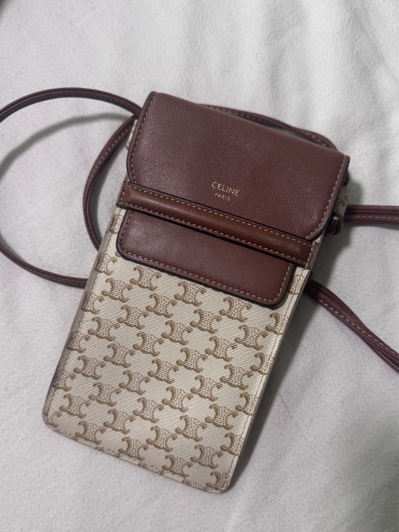 CELINE phone pouch with flap in triomphe canvas and lambskin, Luxury ...