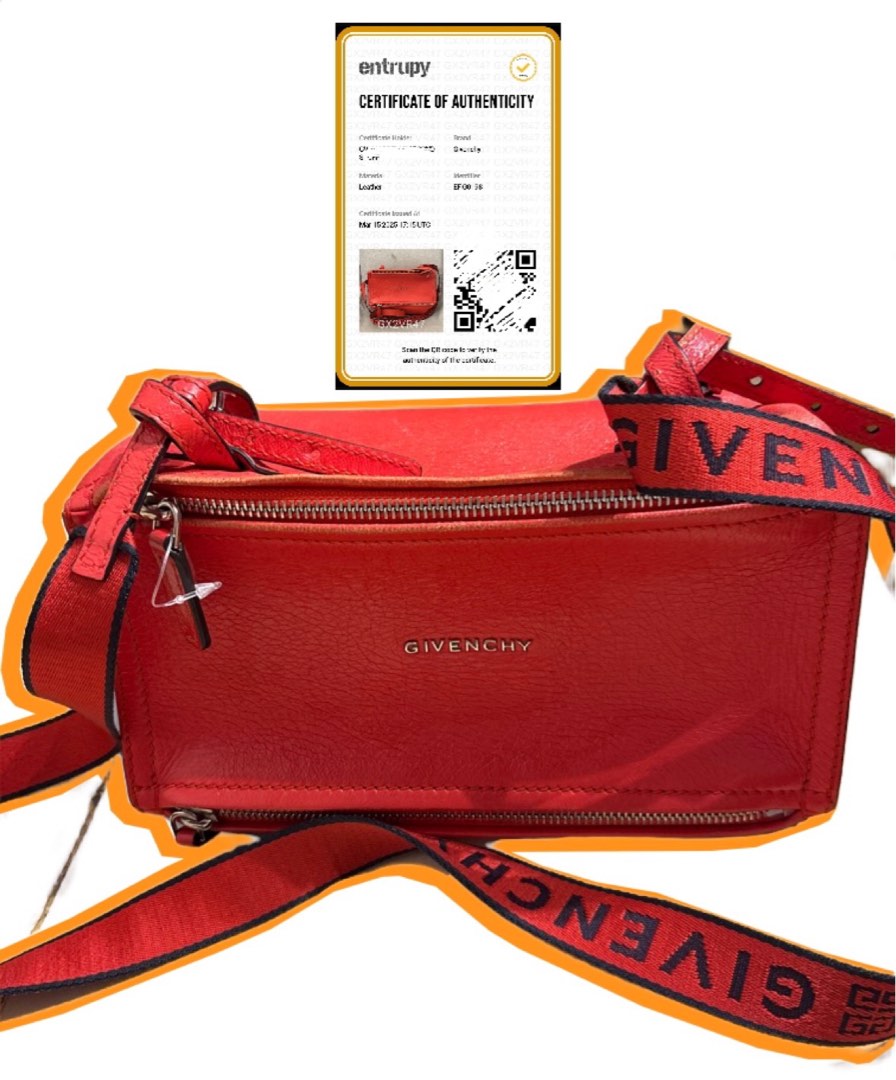 Givenchy Pandore Red Lambskin Strap Wabbing Stamp with Entrupy Card ...