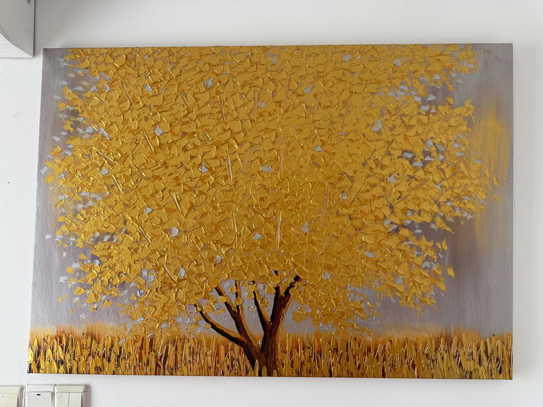 Huge money tree gold oil Painting great fengshui, Hobbies & Toys ...