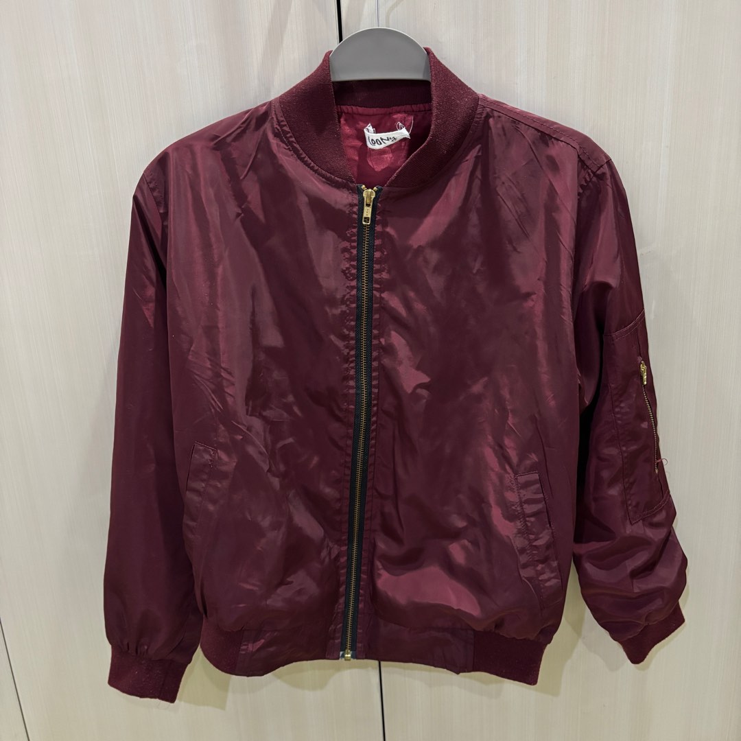 Loony Women Bomber Jacket Red Maroon - Baju Wanita Jaket Merah Marun ...