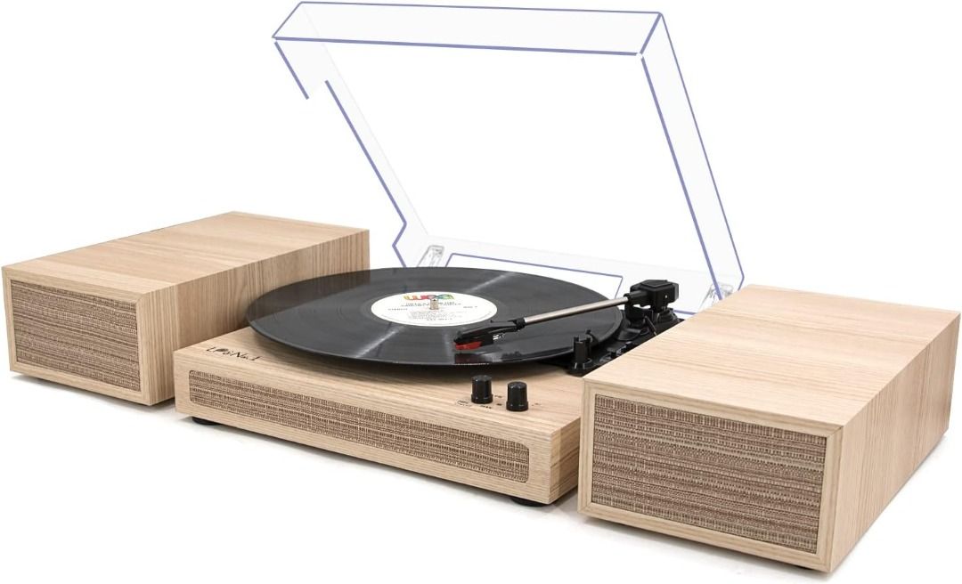 LP&No.1 Record Player, Wireless Turntable with Stereo Bookshelf Speakers,Vinyl Record Player ...