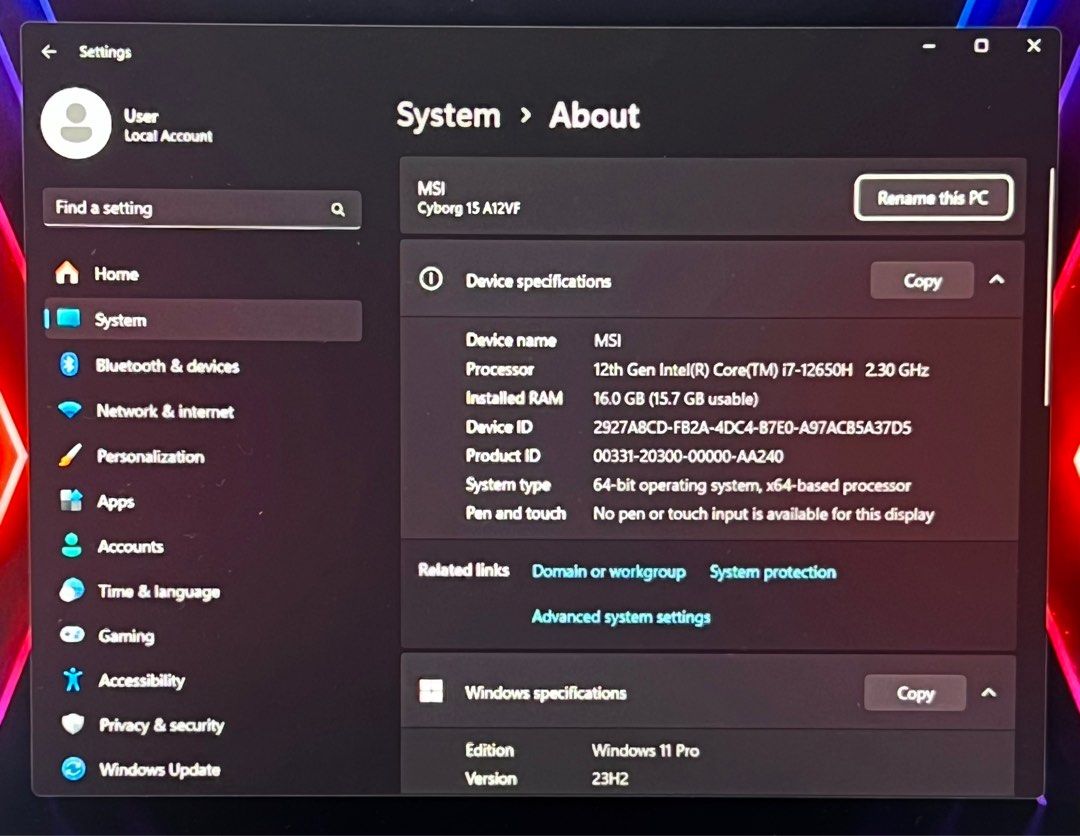 MSI Cyborg 15 A12VF Gaming Laptop i7 12GEN RTX 4060, Computers & Tech ...