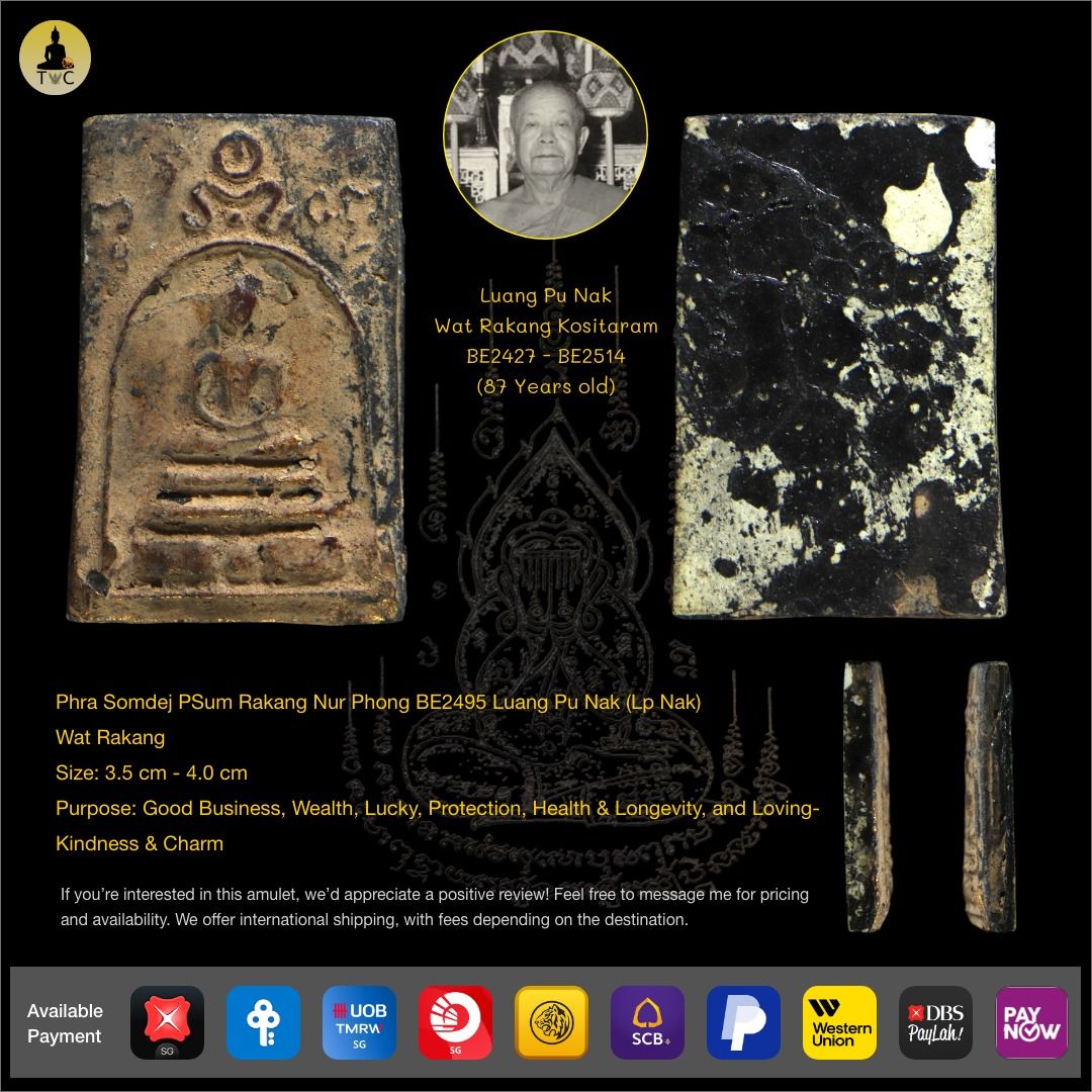 Phra Somdej Sum Rakang Nur Phong BE2495 Luang Pu Nak (Lp Nak) Wat Rakang Kositaram [Thailand ...