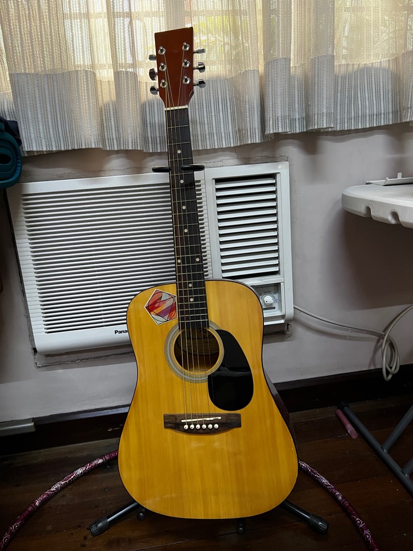RJ Acoustic Guitar with Case and Stand, Hobbies & Toys, Music & Media, Musical Instruments on ...