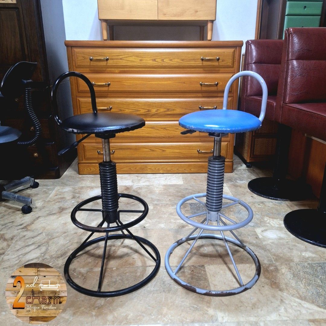 2nd hand set of 2 industrial hydraulic swivel bar stool / counter chair ...